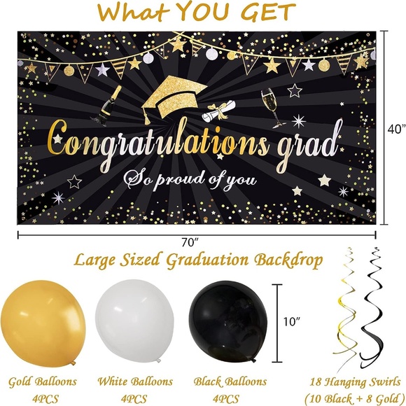 Party Supplies | Large Congrats Grad Banner Backdrop Party Balloons And ...